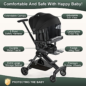 KNOIER Umbrella Stroller for Toddlers 1-3, Ultra Compact Lightweight Infant Stroller Travel Stroller with Snack Tray, Bassinet Mode, Fold 3-Position Recline, Extra Large Storage Basket