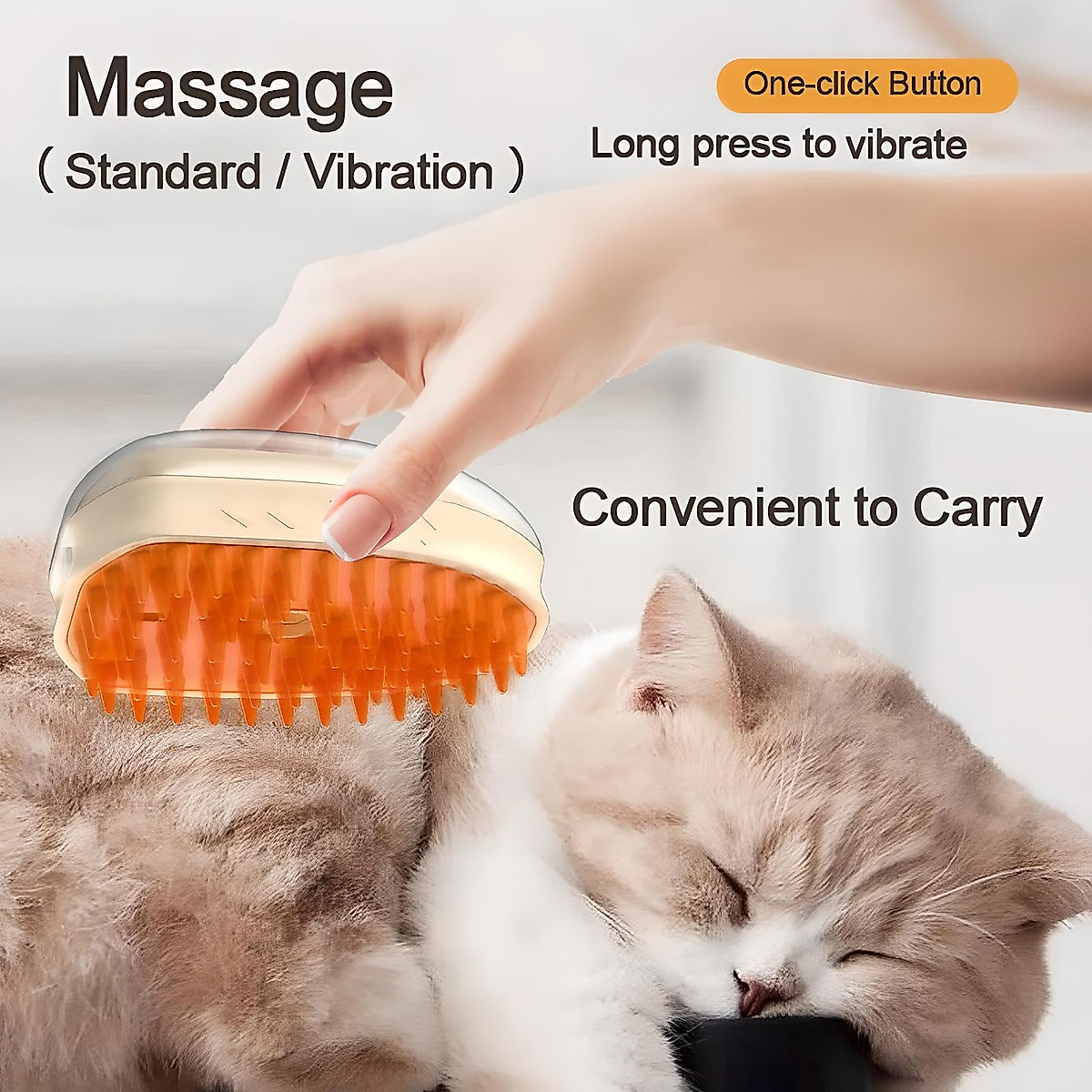 4-in-1 Pet Steam Brush: Deshedding, Vibrating, LED Lights, Steaming, and Massaging Grooming Tool for Cats, Dogs, and Small Animals, Bisque