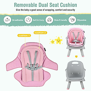 HONEY JOY 8 in 1 Baby High Chair, Convertible Highchair for Babies and Toddlers/Table and Chair Set/Building Block Table/Booster Seat/Stool/Toddler Chair with Safety Harness (Pink)