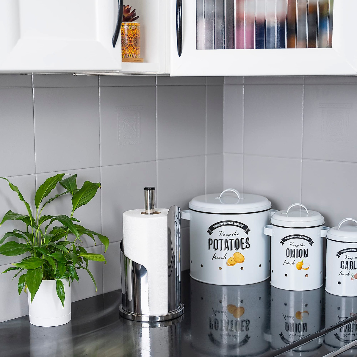 Paper Towel -Toilet Holder Milena Stainless Steel- Silver Spiral Design for Kitchen, Bathroom Countertop