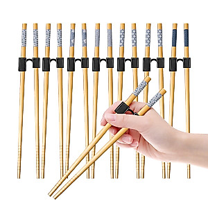 7 Pairs Reusable Training Chopsticks Helpers for Kids Adult Trainer Beginner Learner, Japanese Bamboo Chopsticks and Non-Slip Connector Set, Dishwasher Safe, L8.86Inch(1.Simplicity print)