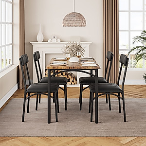 GAOMON Dining Table Set for 4, Kitchen Table and Chairs for 4 with Upholstered Chairs, 5 Piece Dining Room Table Set, Rectangular Kitchen Table Set for Small Space, Apartment, Studio, Rustic Brown