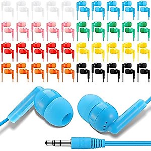 Yunsailing 40 Packs Multi Colored Bulk Earbuds for Classroom Individually Wrapped 3.5 mm in Ear Earphones with Wire for Android MP3 Students Adult Schools Hospitals Hotels Library Museums Gift