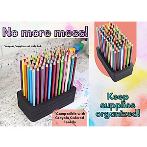 Polar Whale Colored Pencil Desk Stand Organizer Compatible with Crayola and Others Design Storage Tray Supply Non-Scratch Non-Rattle Washable Durable Black Foam Holds 72