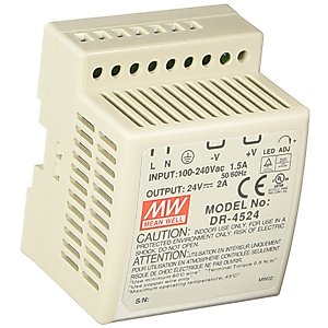 MEAN WELL DR-4524 AC to DC DIN-Rail Power Supply, 24V, 2 Amp, 48W, 1.5" - 192681