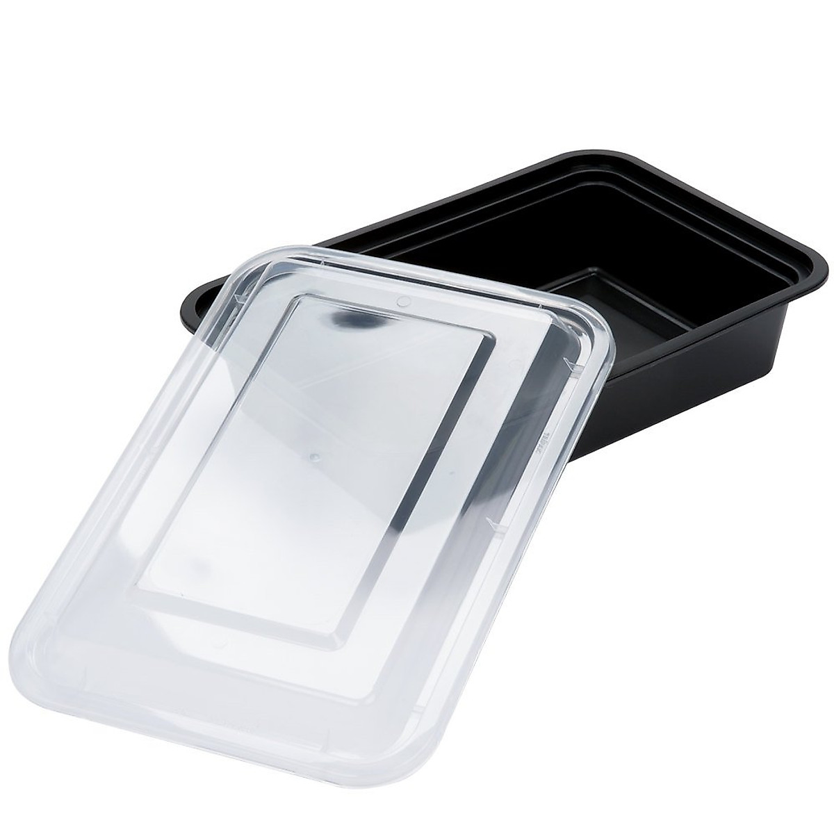 SAFEPRO 38 oz. Black Rectangular Microwavable Container with Clear Lid (Case of 100)