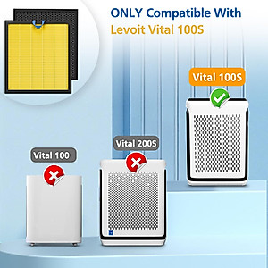 Vital 100S Pet Care Replacement Filter Compatible with LEVOIT Vital 100S Air Puri-Fier, 3-in-1 True HEPA, High-Efficiency Activated Carbon Filter, Vital 100S-RF-PA (LRF-V102-YUS), Yellow, 2PACK