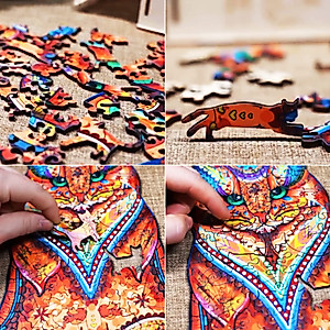 Cat Wooden Jigsaw Puzzles for Adults and Kids, Souhoney Fun Gift for Family and Friends, Unique Laser Cut Whimsy Pieces, Real Wood Animal Shaped Puzzle, Family Games Play Collection 173 PCS