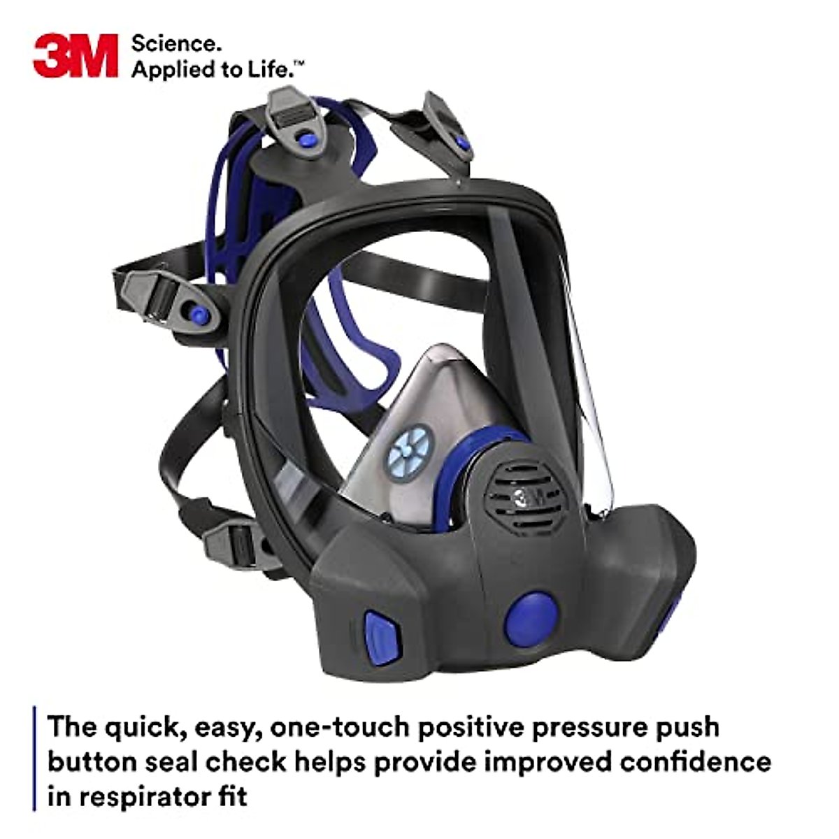 3M Secure Click Full Face Reusable Respirator with Large Lens, Speaking Diaphragm and Push Button Seal Check, FF-802, Painting, Sanding, Chemical Clean-up, Sawing, Medium