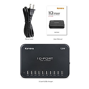 USB Charger 10-Port 120W, Multi-Port USB Charging Hub 24A Desktop Power Station for iPhone X/8/7/6S/6 Plus/5S, Ipad Pro/Air2/ Mini, Galaxy S9/S8/S6 Edge