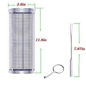 Ruggedized Rolling Grilling Basket-Round Stainless Steel BBQ Grill Mesh-Outdoor Portable Grill Baskets-cylindrical grilling baskets cylinders cylinders-Net Tube Barbecue Cage Picnic Grate Dragon（2PCS)