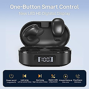 Open Ear Headphones Bluetooth Air Conduction Earphones, 48 Hours Playback with Charging Case, Ear Clips Buds Bluetooth Wreless Earbuds, Open Ear Earbuds for Workout Cycling Running Gym (Black)