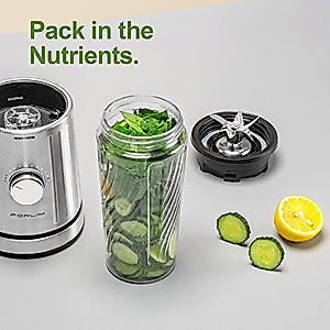 FORLIM Personal Blender for Shakes and Smoothies, Portable Smoothie Blender with 5 Speeds & Pulse,800-Watt, 8 Fins Turbo Blades, (2) 34 Oz + (1)12 Oz BPA-Free Tritan Travel Cups, (3) To-Go Lids, Stainless Steel Silver