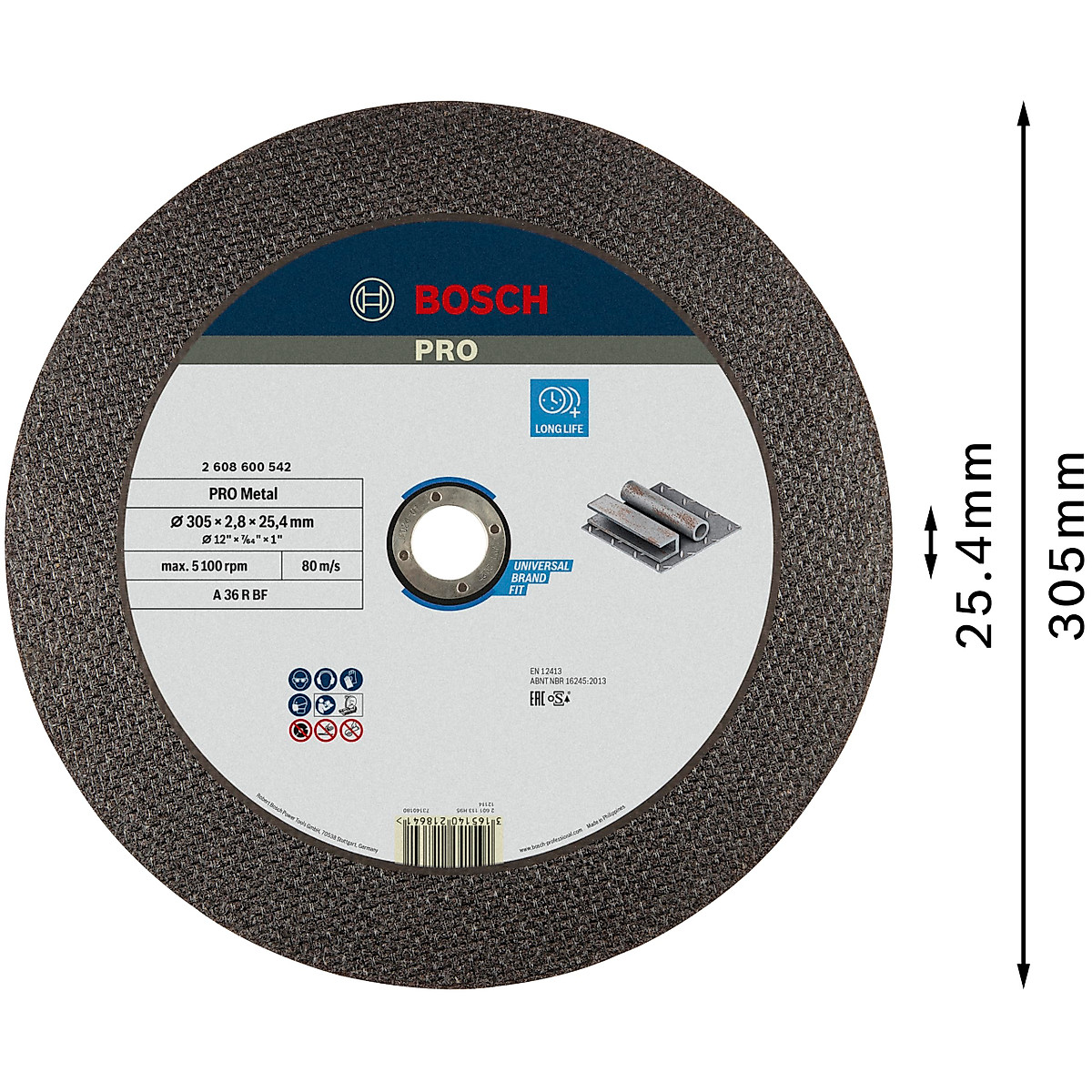 Bosch 2608600542 "Expert" Cutting Disc for Metal, 0 V, Black, 350 x 2.8 x 25.4 mm