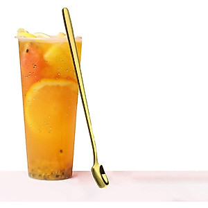 Long Handle Iced Teaspoon 8-Piece, Comicfs 7-Inch Stainless Steel Mixing Stirring Square Spoons for Cocktail Ice Cream Milkshake Cold Drink Ice Coffee (8 Spoons, Gold)