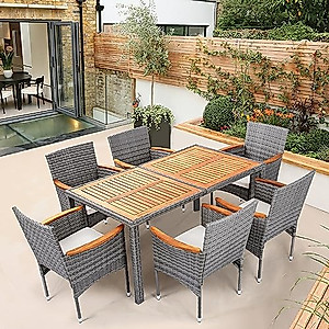 ARTBUSKE 7 Piece Outdoor Furniture Patio Table and Chairs Set of 6 Outdoor Dining Set for 6 Patio Dining Sets Back Yard Furniture Set for Outside Patio Garden Poolside