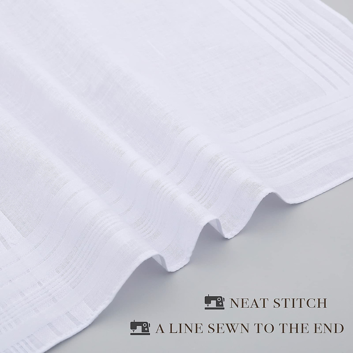 GB Men's Handkerchiefs 100% Cotton Solid White with Stripe Large Classic Hankies Bulk Set 12 Pack