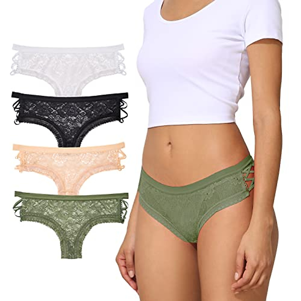 Mirgoo Women Lace Cheeky Panties Criss Cross Low Rise Underwear 4 Pack (as1, alpha, s, regular, regular, Multi1(4 Pack))