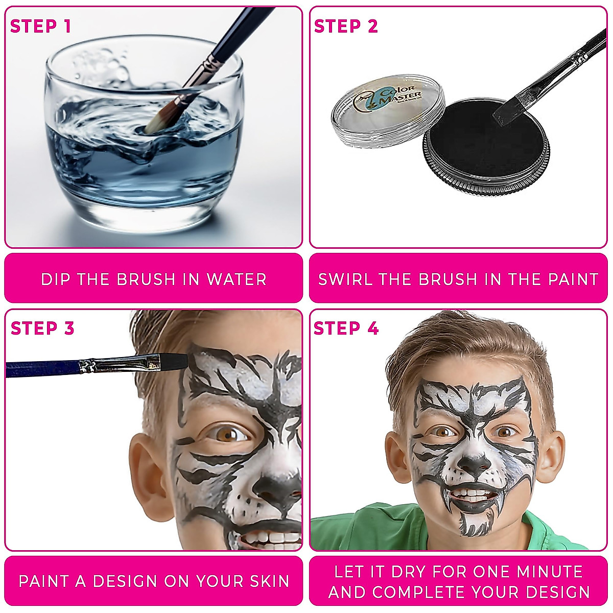 ColorMaster Face and Body Paint (water-based) Black (30gm) Non-Toxic High-Quality Paint for Children and Adults Halloween Makeup, Costumes, Festivals