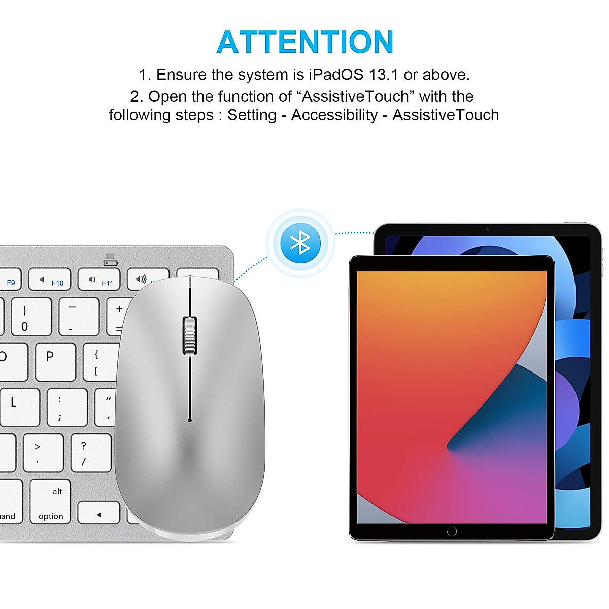 Wireless Keyboard and Mouse Combo for iPad, SPARIN Bluetooth Keyboard Mouse for iPad Pro M4 & iPad Air M2 2024 (13 inch &11 inch), iPad Air 5th 4th Gen, iPad 10th 9th 8th Gen, Silver White