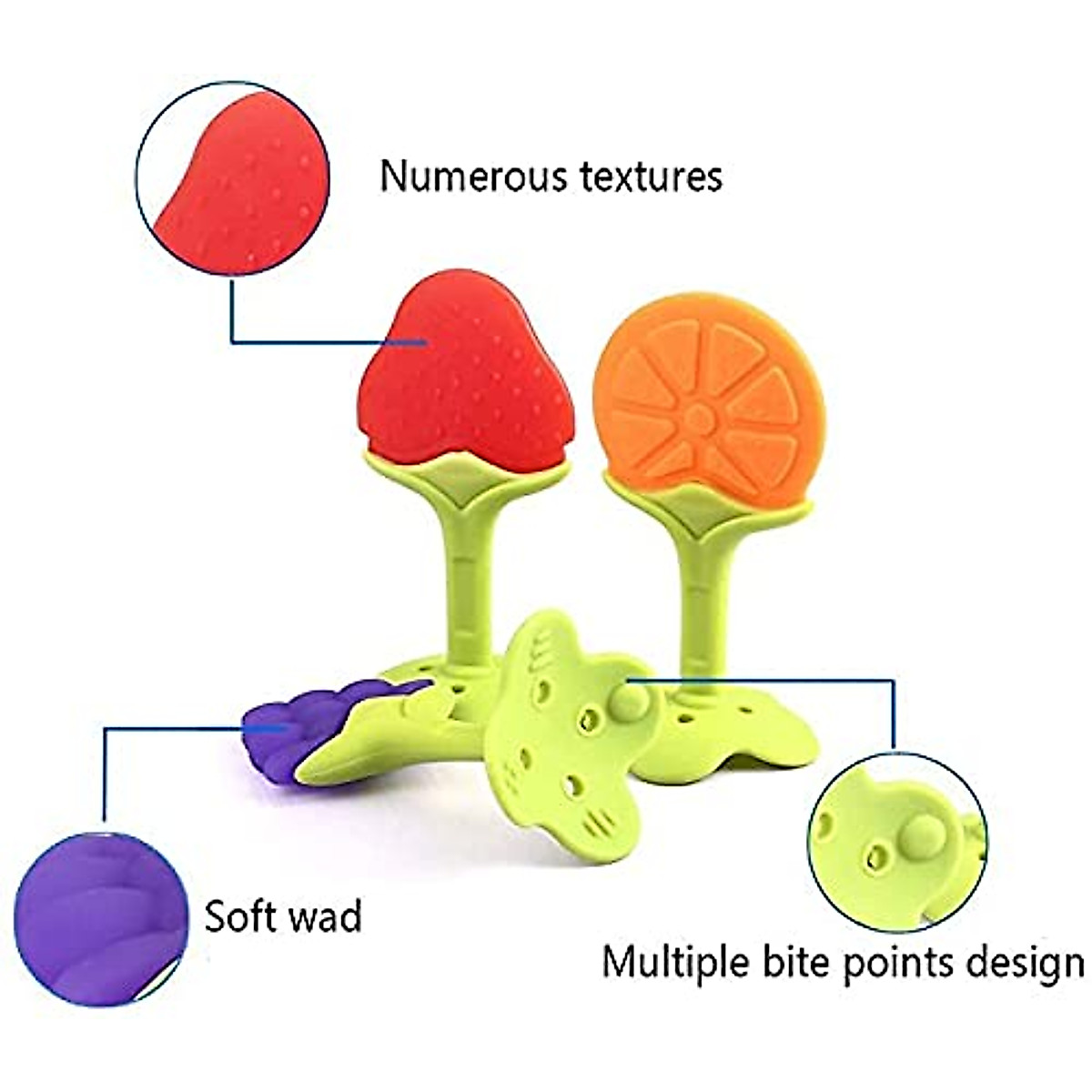 TEKSTAR Baby Teething Toys Silicone Fruit Giraffe Banana Toothbrush Teethers Freezer BPA Free, Soothe Babies Teething Relief Sore Gums for Newborn Infant and Toddler (5-Pack)