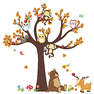 ElecMotive Jungle Wild Animal Vinyl Wall Sticker Decals for Kids Baby Bedroom (Owl Monkey Bear)