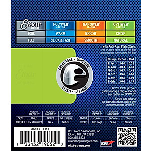 Elixir Strings 19052 Coated Nickel Electric Guitar Strings, Light (.010-.046)