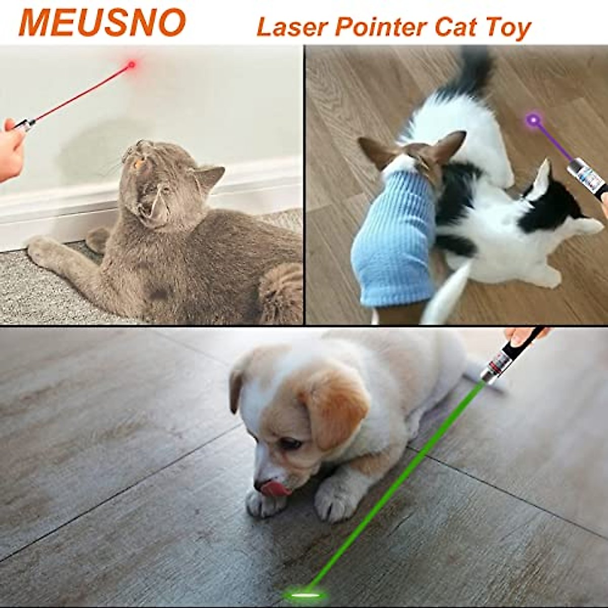 MEUSNO Laser Pointer, Laser Pointer Cat Toys for Indoor Cats, 3 Pack Laser Pointer Pen for Cats Dogs Pet Laser Toy Indoor Interactive Chase Cat Toy Lazer Pointer Pen Tease Cat Laser Light 9343