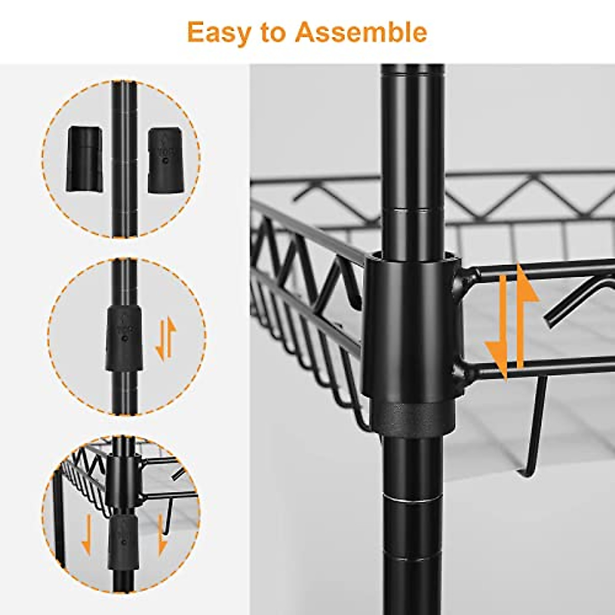 Guangfoshun Storage Shelves, 4-Tier Wire Shelving Unit with Baskets Storage Rack Corner Shelf Shelving Adjustable Storage Shelf, 11.8" D x 15.7" W x 47" H, Black