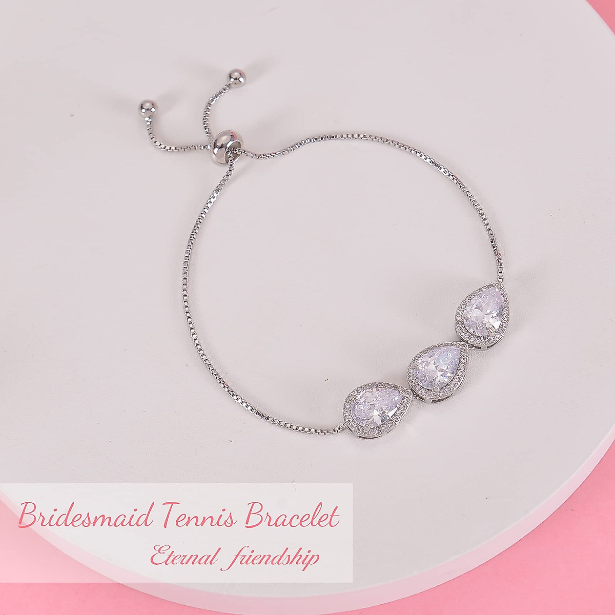 DHQH Bridesmaids Gift Silver Tennis Bracelets for Women Set of 6 Bridesmaid Bracelet 18K Gold Plated Teardrop Bracelet Wedding Bridesmaid Proposal Bracelets for Party