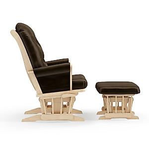 Dutailier Adele 3193 Wooden Glider Multiposition-Lock Recline with Ottoman, Natural/Velvet Chocolate