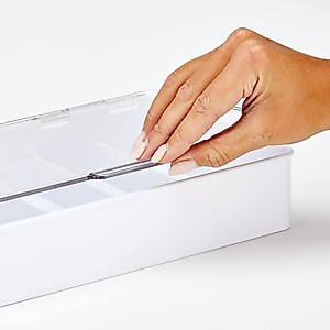 mDesign Plastic Stackable Eyeglass Case Storage Organizer with Hinged Lid for Unisex Sunglasses, Reading Glasses, Fashion Eye Wear, Protective Glasses, 5 Sections, Ligne Collection - White