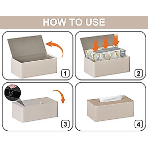 GOLRANLYE Tissue Box Cover Rectangular 9.8"(L) x 5.3"(W) x 4.3"(H) Refined Modern PU Leather Facial Tissue Dispenser Box Holder for Dresser Bathroom Decorative (Beige)