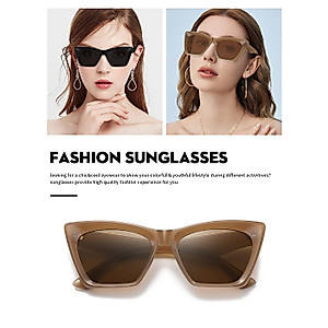 MASDUN Retro Square Cateye Sunglasses for Women Men Trendy Designer shades party dress up sunglasses (Black - Brown)
