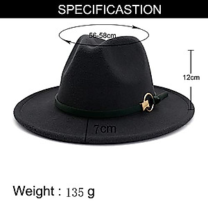 DT DANTIYA Women's Vintage Wide Brim Felt Fedora Hat Wide Brim Panama Hats with Belt Metal Buckle Light Grey