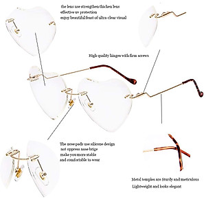 Dollger Clear Heart Sunglasses for women Rimless Heart Shaped Glasses Clear Love Frame Fun for Taylor Valentines Bachelorette Party