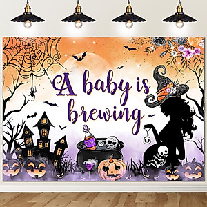 Avezano Halloween Baby Shower Backdrop Magic Witch Theme A Baby is Brewing Party Decorations Boy or Girl Gender Reveal Halloween Party Banner Supplies(7x5ft)