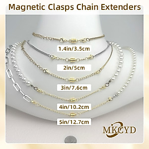 MKCYD Necklace Extender with Magnetic Clasps Chain Extenders for Necklaces,Gold and Silver Magnetic Necklace Clasps and Closures with Necklace Extenders Bracelet Extender Necklace Extension