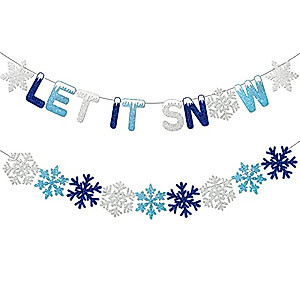 MZ.ogm Glittery Let it Snow Banner with Snowflake Garland Snowflake Decorations Let it Snow Decorations Winter Wonderland Decorations Happy Holidays Banner