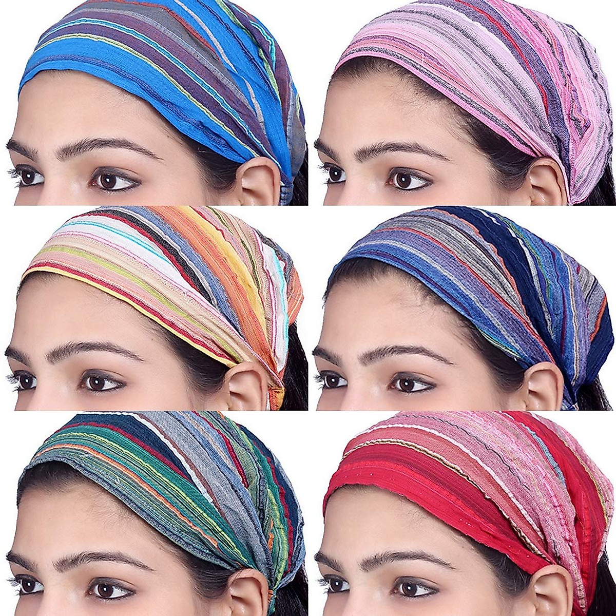 SARJANA HANDICRAFTS Lot 10 Pieces Womens Mens Cotton Headband Striped Hairband Bandana Wrap Band (Multicolored (Assorted))