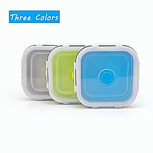 Lunbengo Set of 3 Collapsible Food Storage Containers with Lids, 5.9 x 5.9 x 3.3inch Silicone Lunch Container Bento Box for Sandwiches Salads Snacks Cereal, Microwave Safe, 900ml