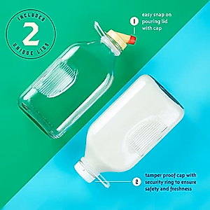 Kitchentoolz 64 Oz Glass Milk Bottle Jugs with Caps, Half Gallon Glass Milk Container for Refrigerator with Tamper Proof Lids and Pour Spouts- Pack of 2