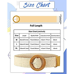4 Pack Straw Woven Belt Elastic Stretch Rattan Waist Belt Women Skinny Raffia Dress Belt Wooden Buckle Waist Dress Band (Retro Color, Medium)