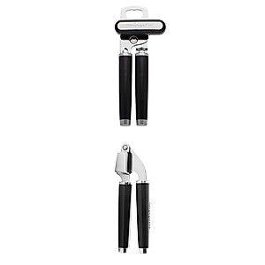 KitchenAid Classic Multifunction Can Opener/Bottle Opener, 8.34-Inch, Black & KitchenAid Classic Garlic Press, One Size, Black