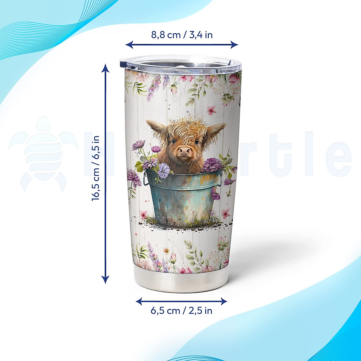 Hyturtle Personalized Gifts For Highland Cow Lover - Highland Cow Customized Name Stainless Steel Tumbler 20oz With Lid - Idea Farm Animals Lover Gifts For Women, Girl, kids On Birthday, Christmas