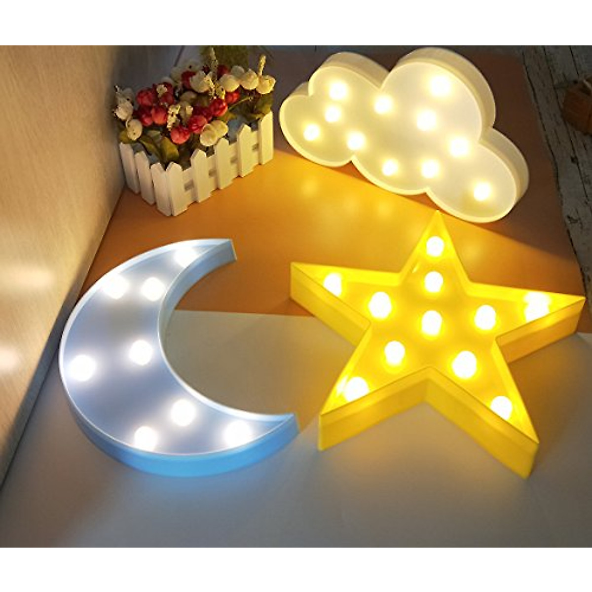Wanxing Decorative LED Crescent Moon Cloud and Star Night Lights Lamps Marquee Signs Letters for Baby Nursery Decorations Gifts for Children (Moon Cloud and Star)