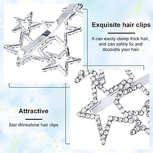 OIIKI Hollow Star Hair Clips Pins 4pcs, Silver Rhinestone Star Hair Barrettes, Elegant Metal Hair Clips Hairpin, Exquisite Hollow Geometric Hair Pins for Women Girls Hair Styling Accessories Party