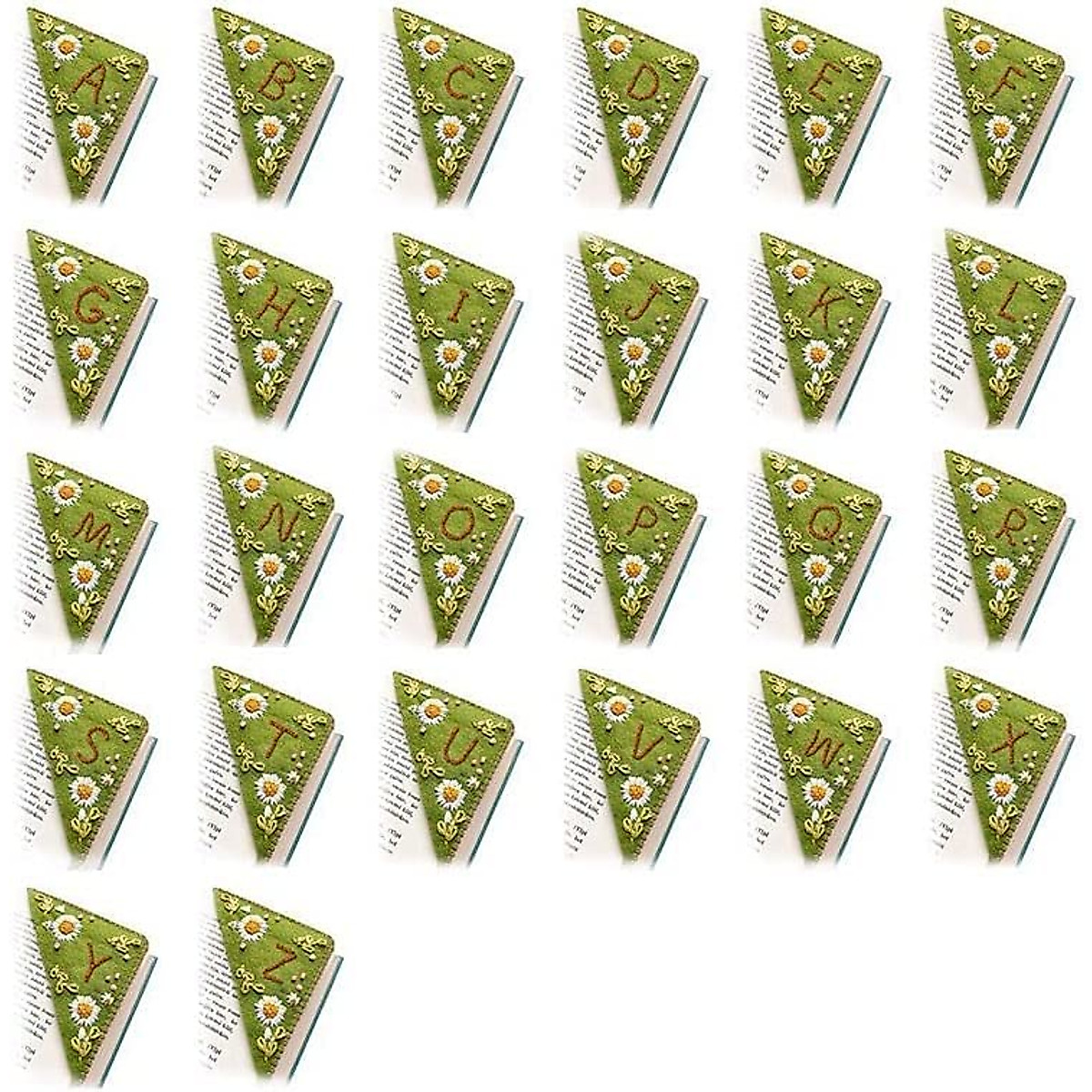 Personalized Hand Embroidered Corner Bookmark - 26 Letters Felt Handmade Bookmark Felt Triangle Page Corner Felt Triangle Bookmark Cute Flower Letter Embroidery Bookmark for Book Lovers