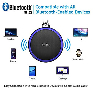 Olafus Waterproof Shower Bluetooth Speaker, Portable Wireless Outdoor Speaker, Clip & Suction Cup, 10H Playtime for Bathroom, Pool, Beach, Boating, Hiking