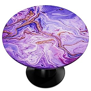 Purple Marble Fitted Tablecloth, Abstract Cute Elastic Edge Round Tablecloth Cover Fit Table 36-42 Inch Diameter, Waterproof Stain Resistant Polyester Tablecloth for Kitchen Dining Picnic Party